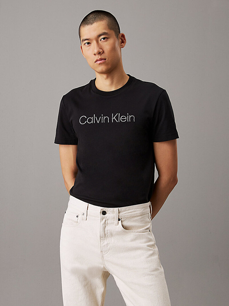 Erkek Textured Embroidery T-shirt Siyah K10K114169BEH | Calvin Klein
